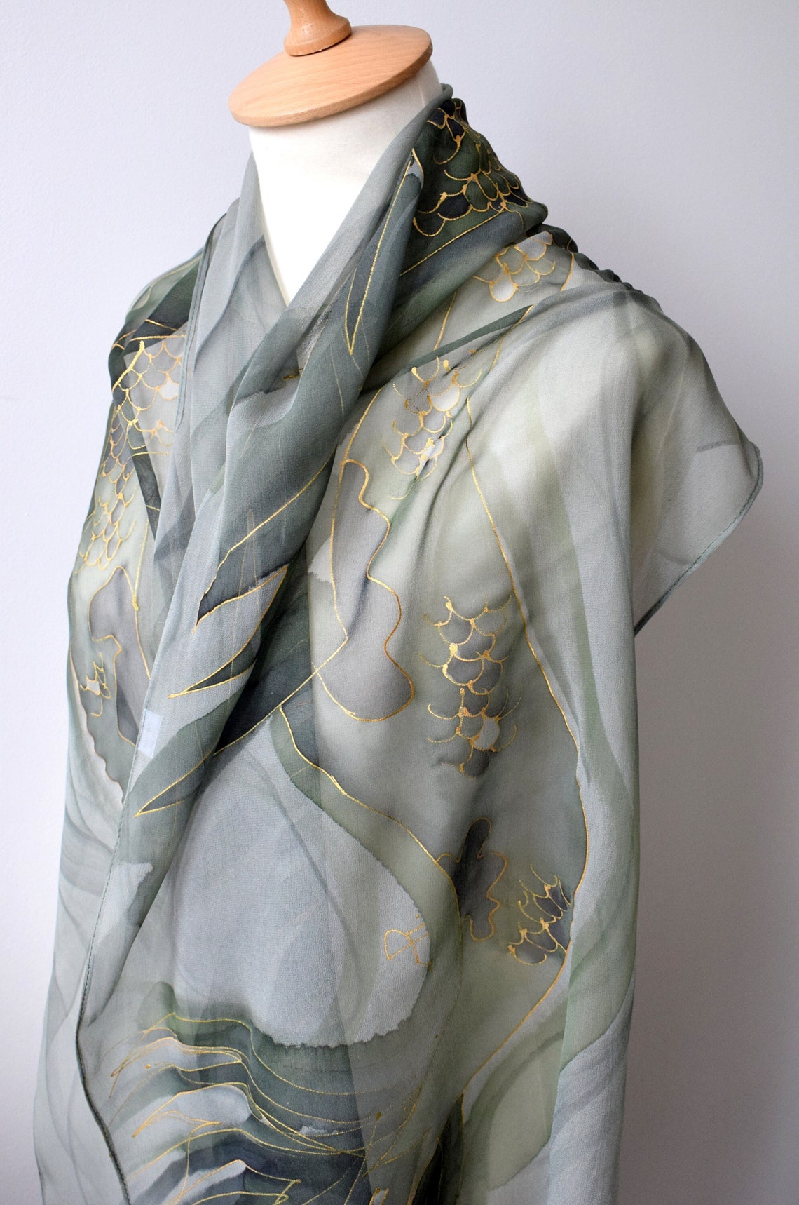 Koi Fish Silk Scarfchiffon Silk Scarfhand Painted | Etsy