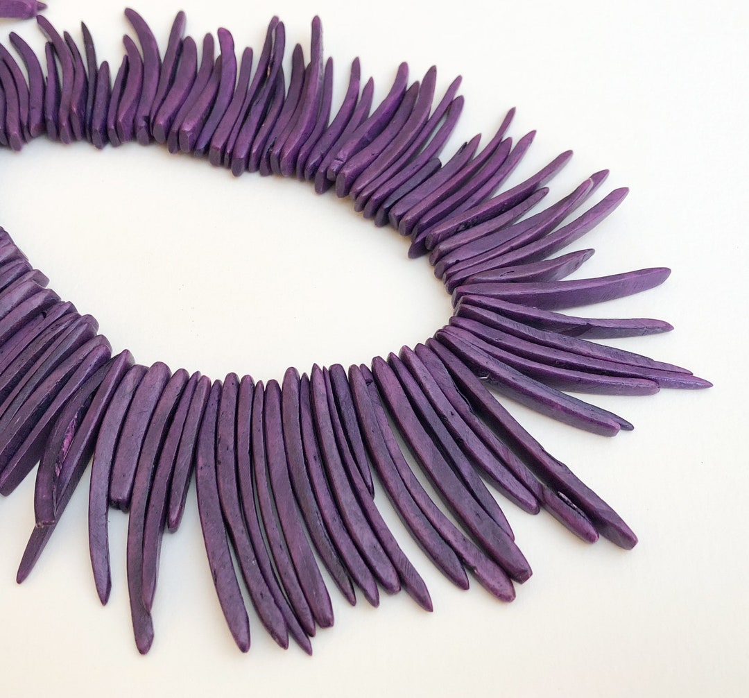 Coco Sticks, Coconut Shell Sticks Tusks, Wood Stick Beads, Purple~30pc ...