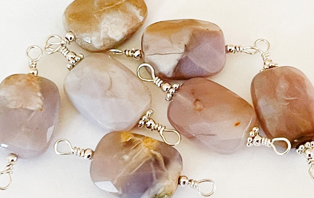 Lavender Jasper Stone Connector: Sterling Silver Wire Wrapped Bead - Etsy