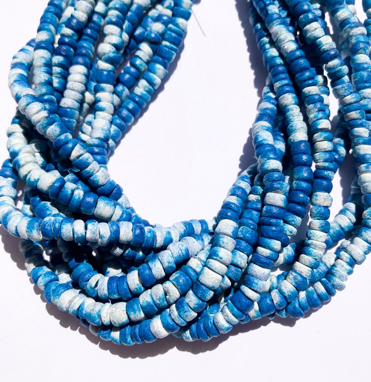 Small 4/5 Rondelle Coconut Shell Beads Tie-Dye Blue/Cream | Etsy