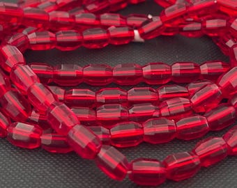 20 Red Oval Czech Glass Beads, Ruby Red Faceted Beads, Golden Luster ...