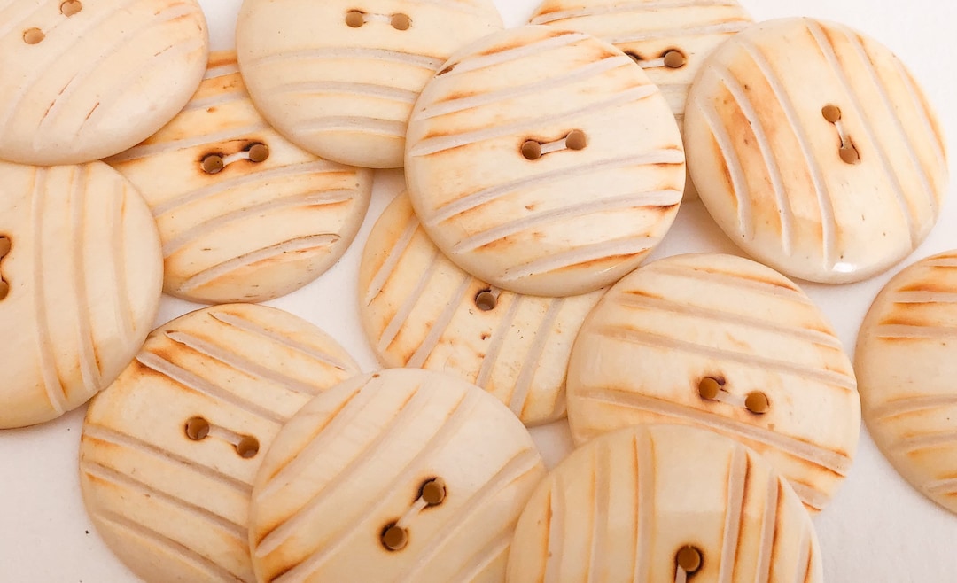 1 1/4" Buttons, Bone Buttons, Round Sewing Buttons, Carved Bone Buttons ...