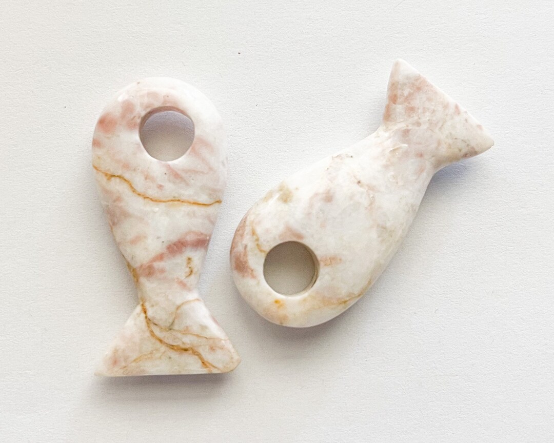 Natural Stone Fish Pendant Pink Serpentine Stone 2 Pc - Etsy