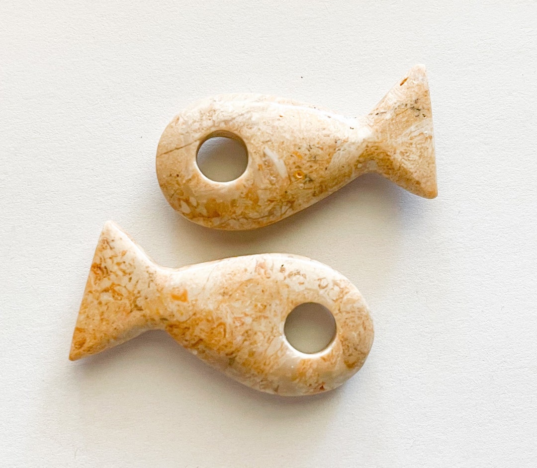 Natural Stone Fish Pendant Pink Serpentine Stone Tan 2pc - Etsy