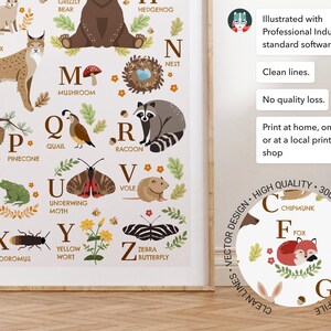 Woodland Animal Alphabet, Alphabet Poster for Toddlers, Kids Alphabet ...