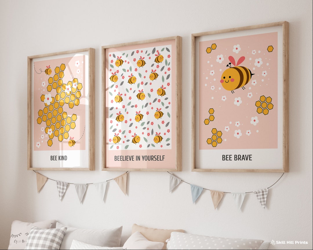 Nursery Bee Illustration Bundle, Pastel Bee Art, Nature Print, Bee ...
