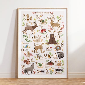 Woodland Animal Alphabet, Alphabet Poster for Toddlers, Kids Alphabet ...