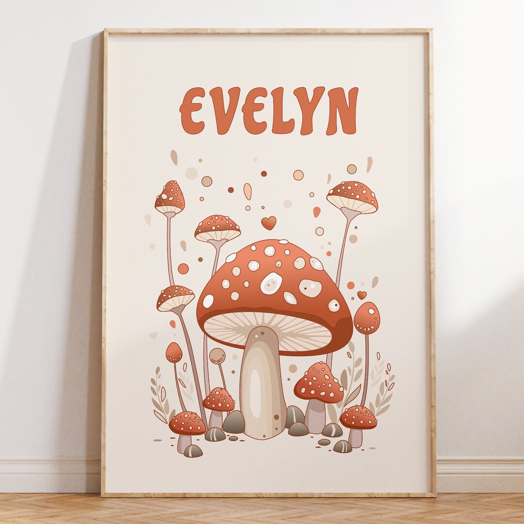 Baby Name Mushroom Poster PERSONALIZED Mushroom Nursery - Etsy