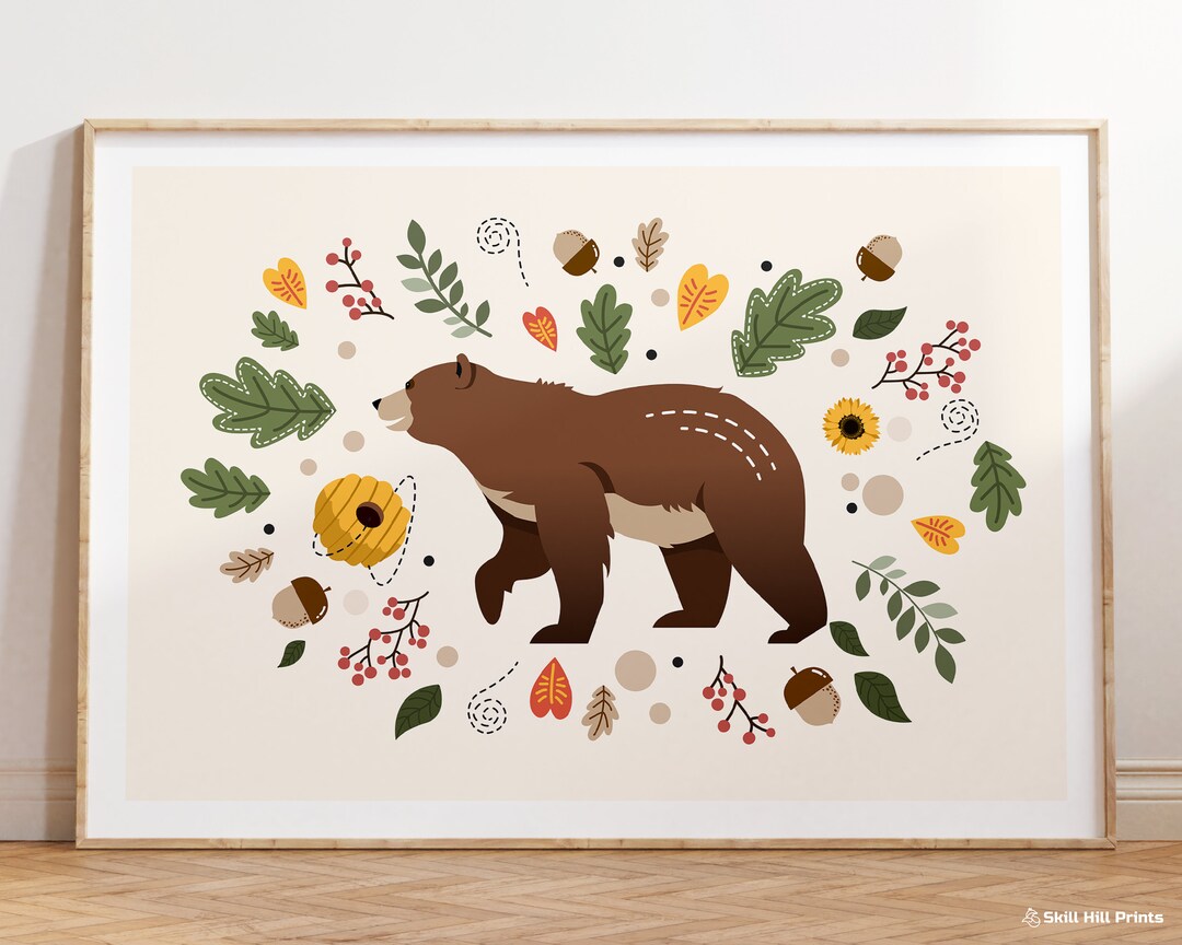 Bear Poster, Woodland Animal Nursery. Woodland Nursery Print, Bear ...