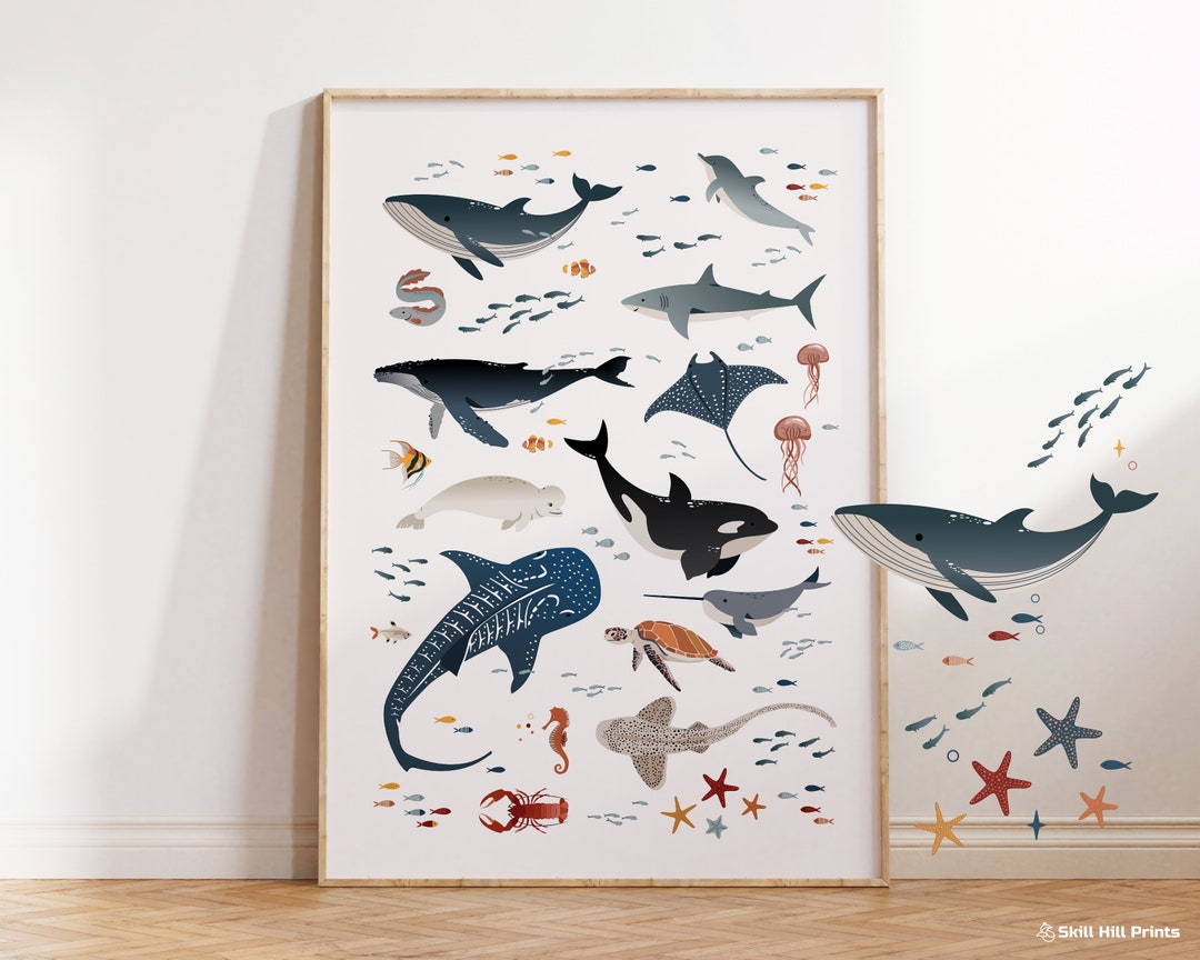 Ocean Life Poster Under the Sea Nursery Decor Kids Room Ocean Theme ...