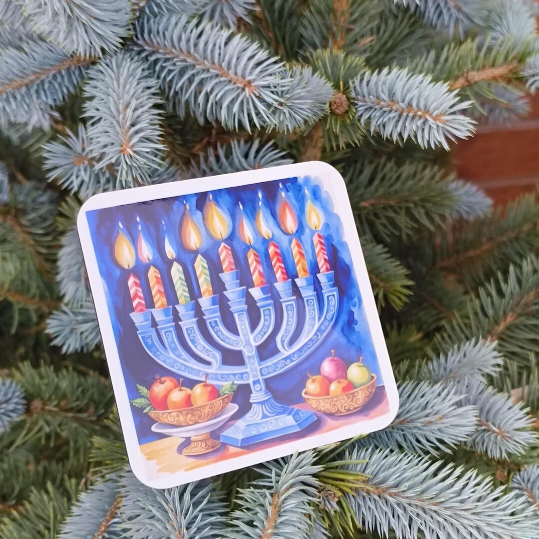Hanukkah Coaster, Menorah Design, Colourful Candles & Fruit, Jewish ...