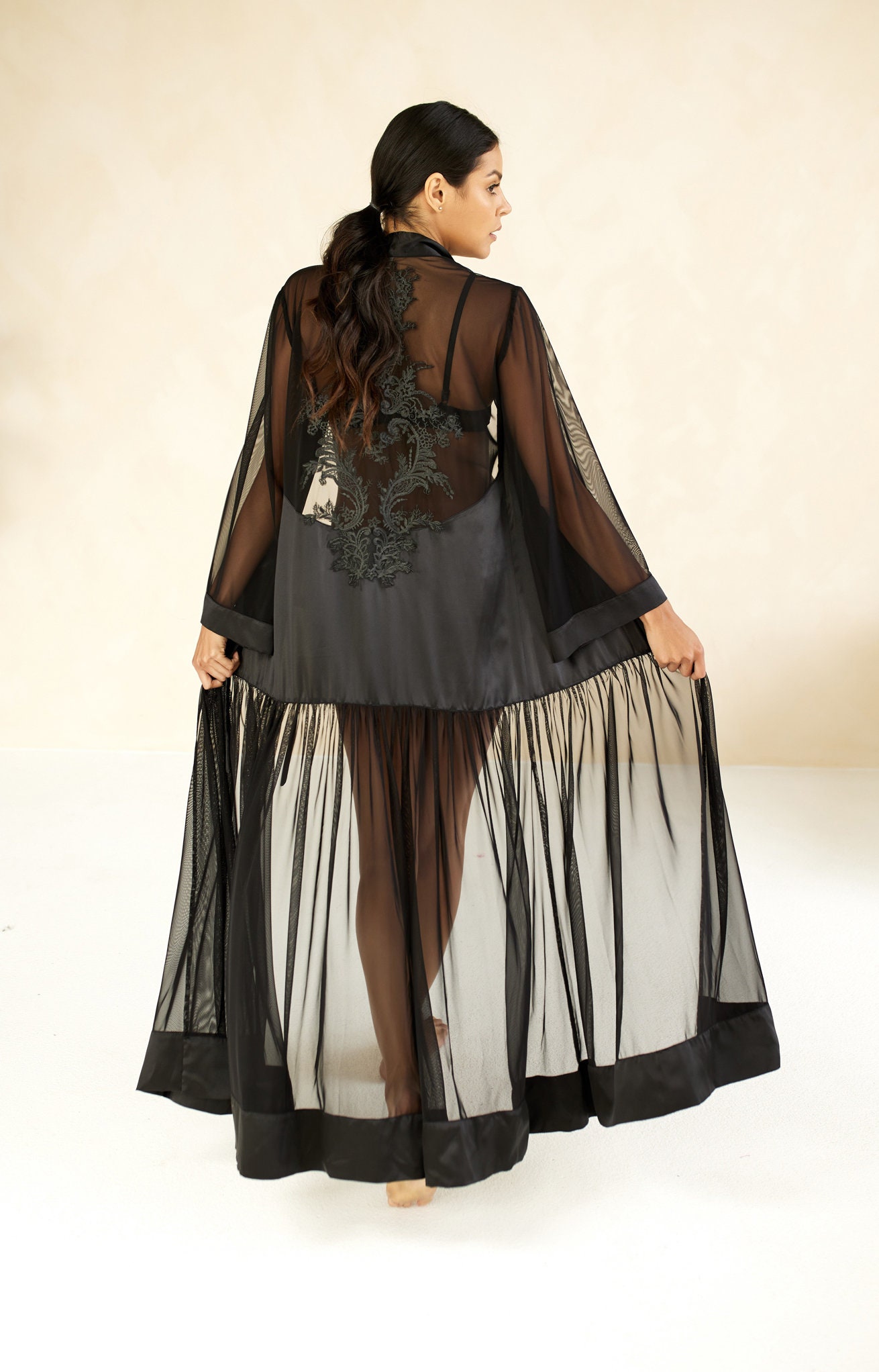 Natural silk bridal robe sheer sexy kimono maxi see through | Etsy