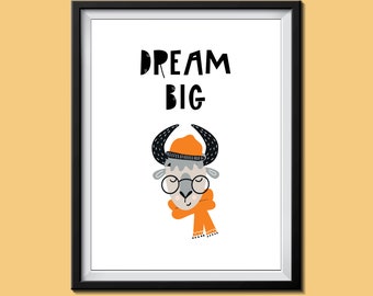 Printable Dream Big Poster Cute Art for Baby Room Wall Decor Kids ...