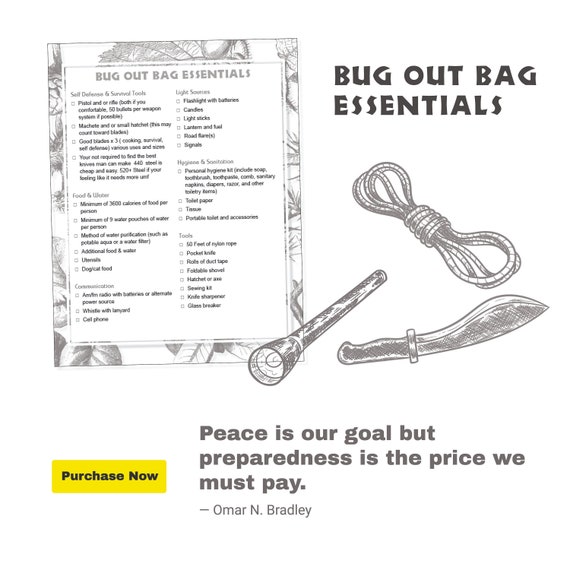 Bug Out Bag Essentials Emergency Preparedness Printable - Etsy
