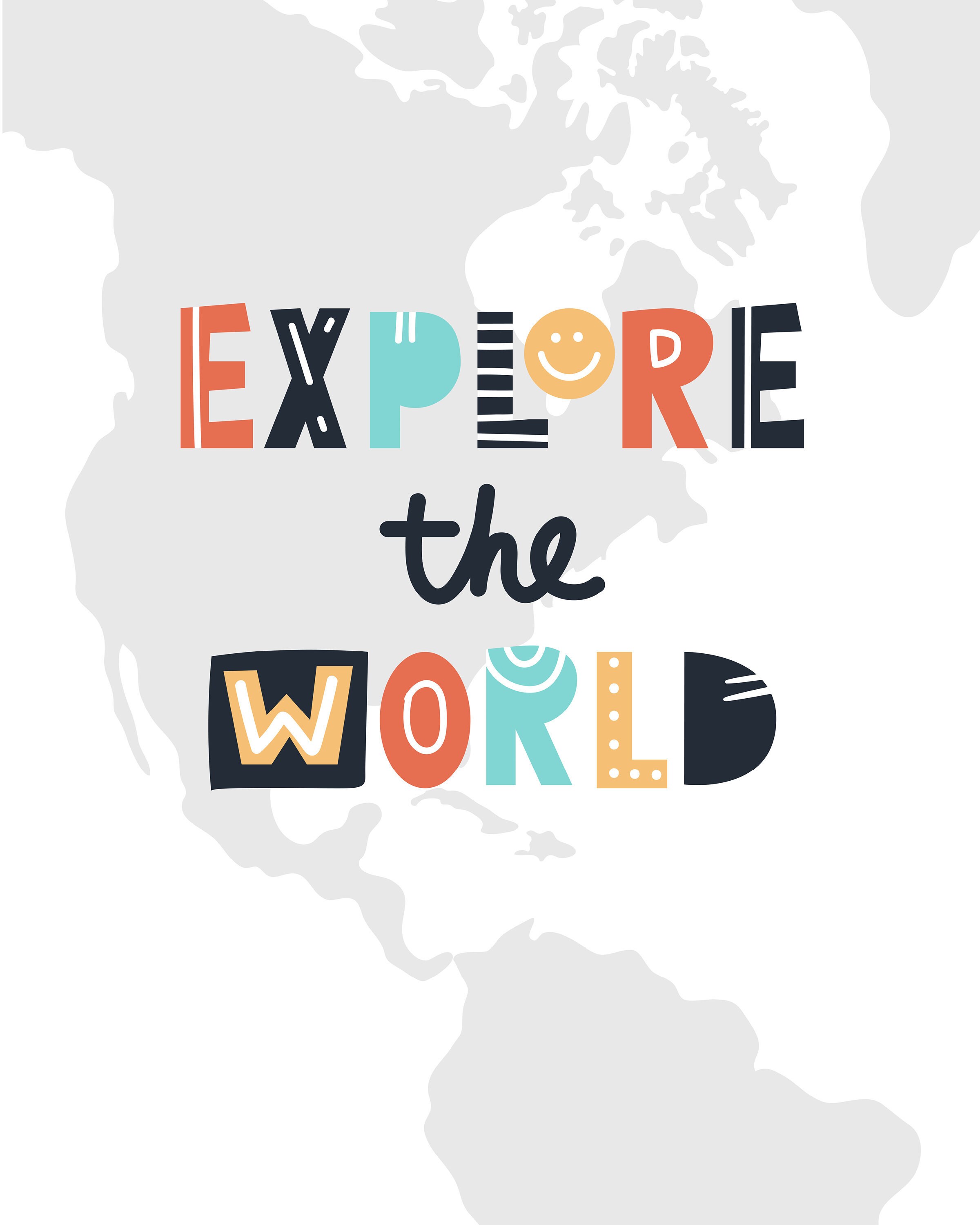 8x10 Print | Explore the World | Map | Animal World | Kids Wall Art ...
