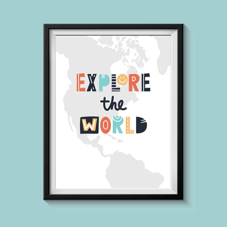 8x10 Print | Explore the World | Map | Animal World | Kids Wall Art ...