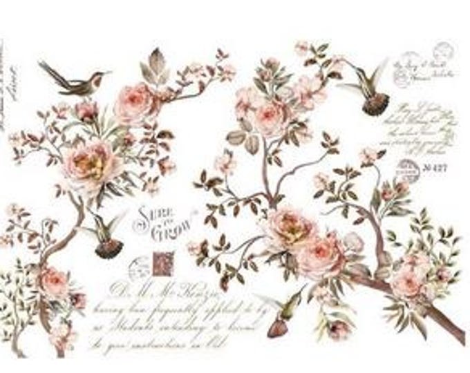 Blossom Tweet LARGE Transfer Redesign by Prima Decor Flower Garden Bird ...