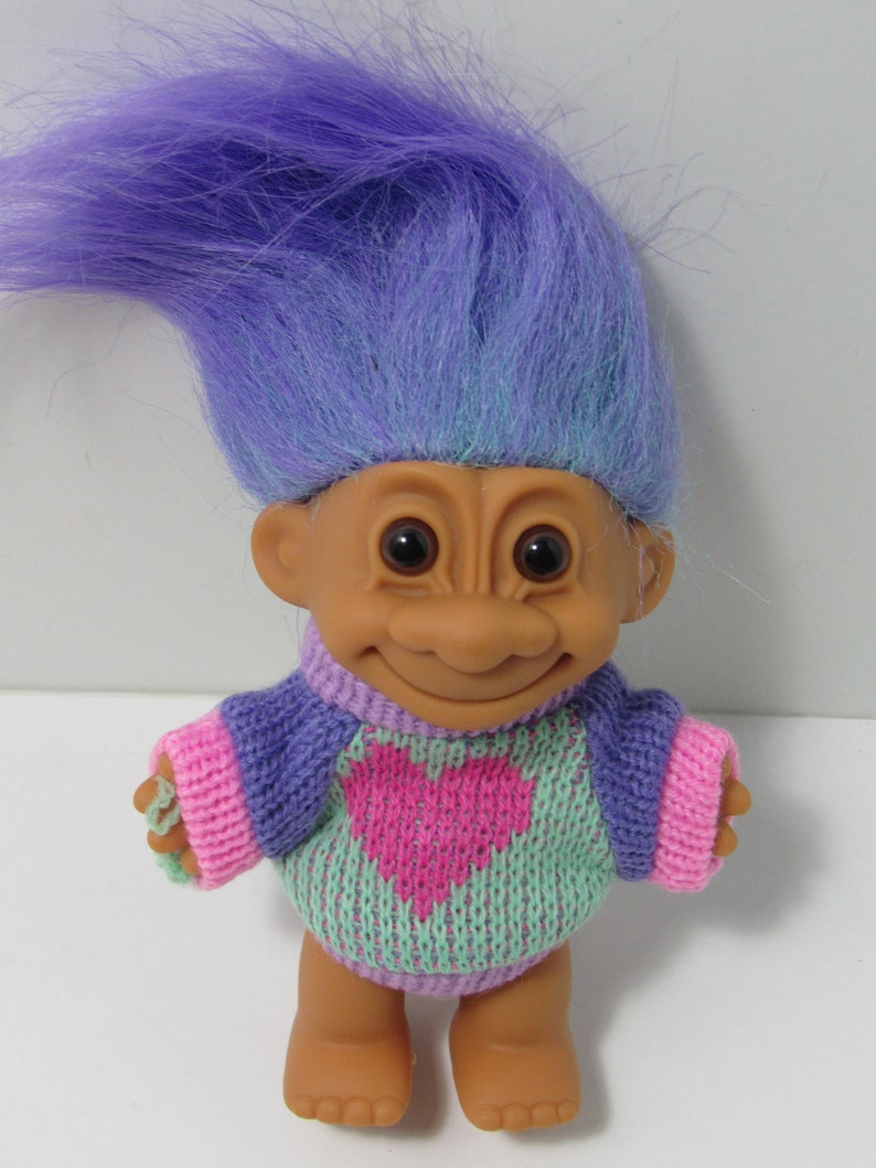 Russ Vintage Troll Doll Heart Sweater Purple Umbra Hair | Etsy