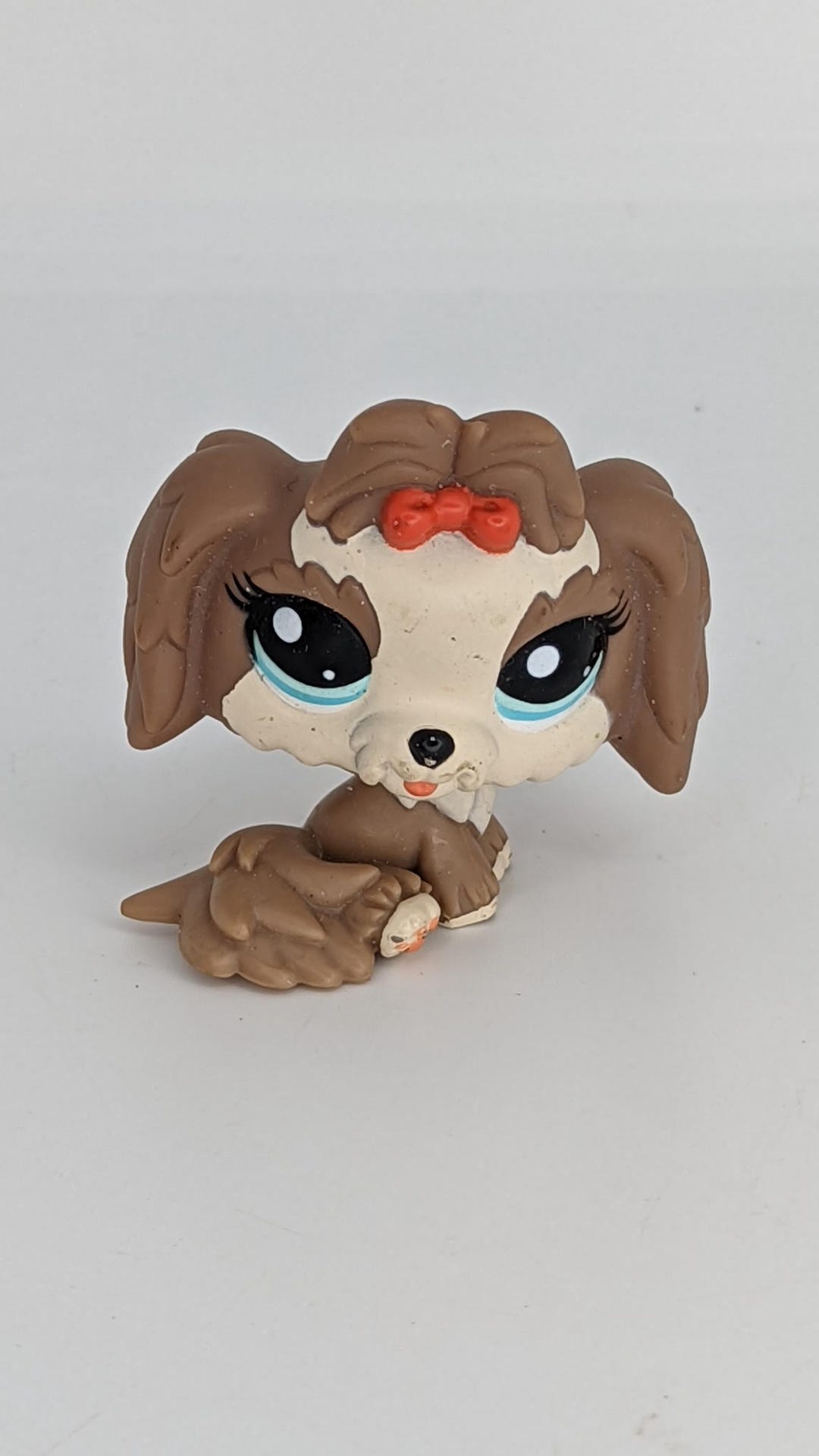 Littlest Pet Shop LPS 2130 Dog Lhasa Apso Puppy Brown Tan Bow Blue Eyes ...