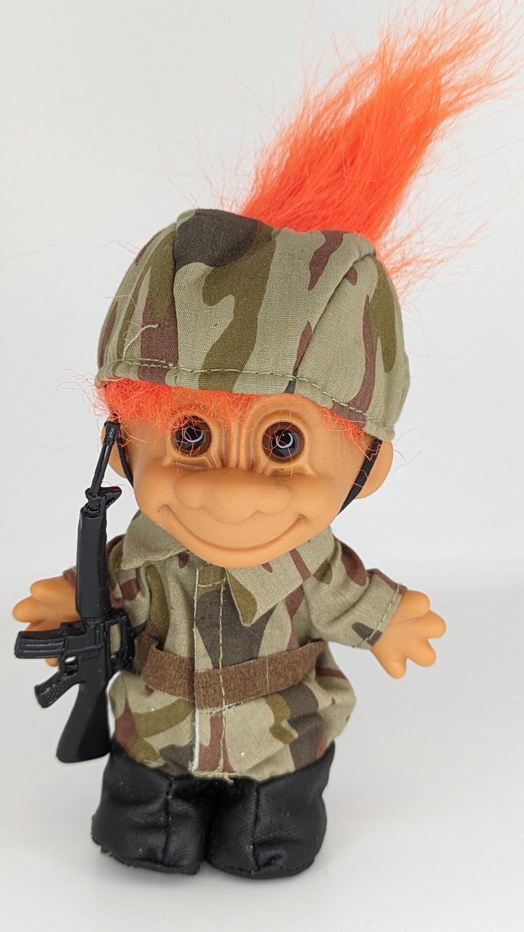 Troll Doll Russ Vintage Orange Hair Rambo Soldier Camo Army 5 Inch USA ...