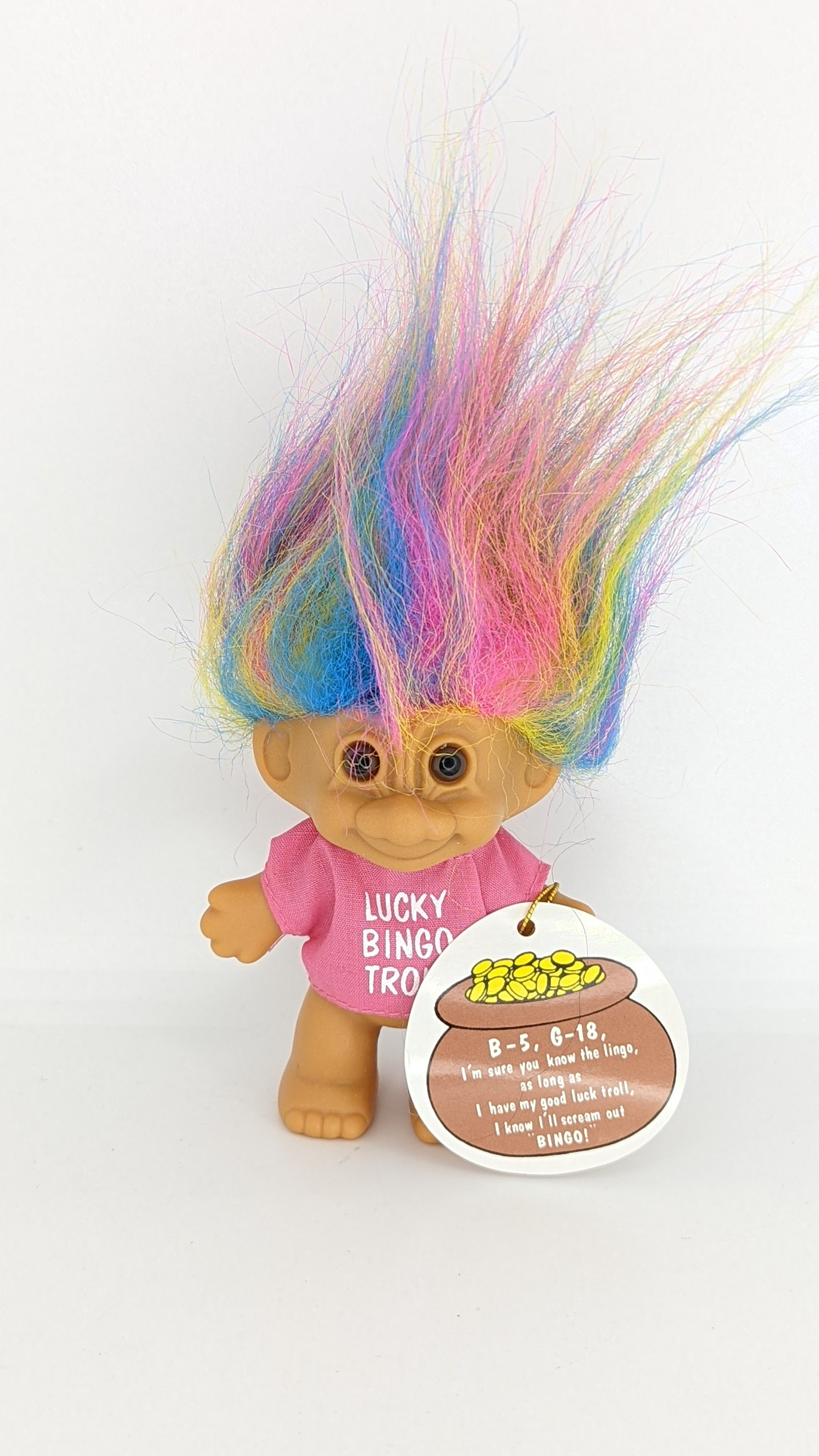 Troll Doll Good Luck Bingo Vintage Retro Russ Rare 3 Inch Rainbow Hair ...
