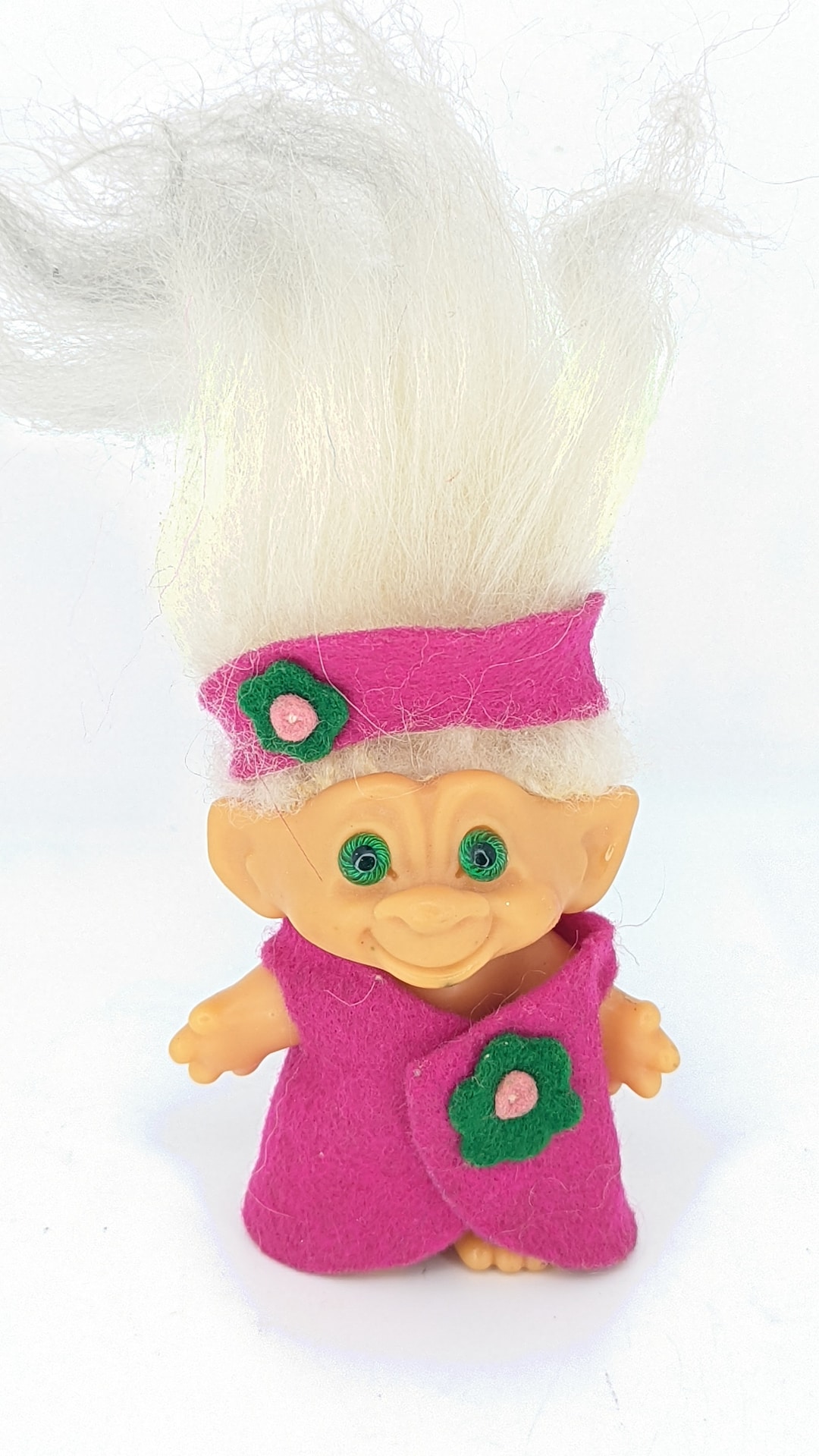 Troll Doll White Hair Dam Scandia House Green Eyes Spiral Collectible 3 ...
