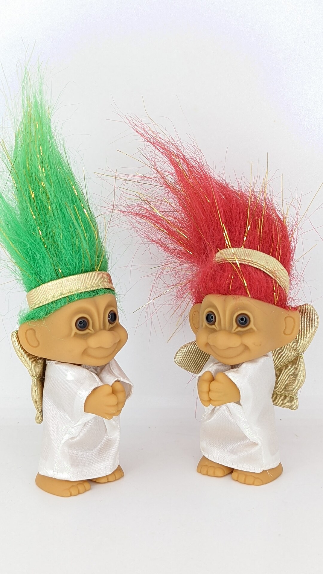 Troll Doll Russ 3 Inches Green and Red Christmas Holiday Angel Set of 2 ...