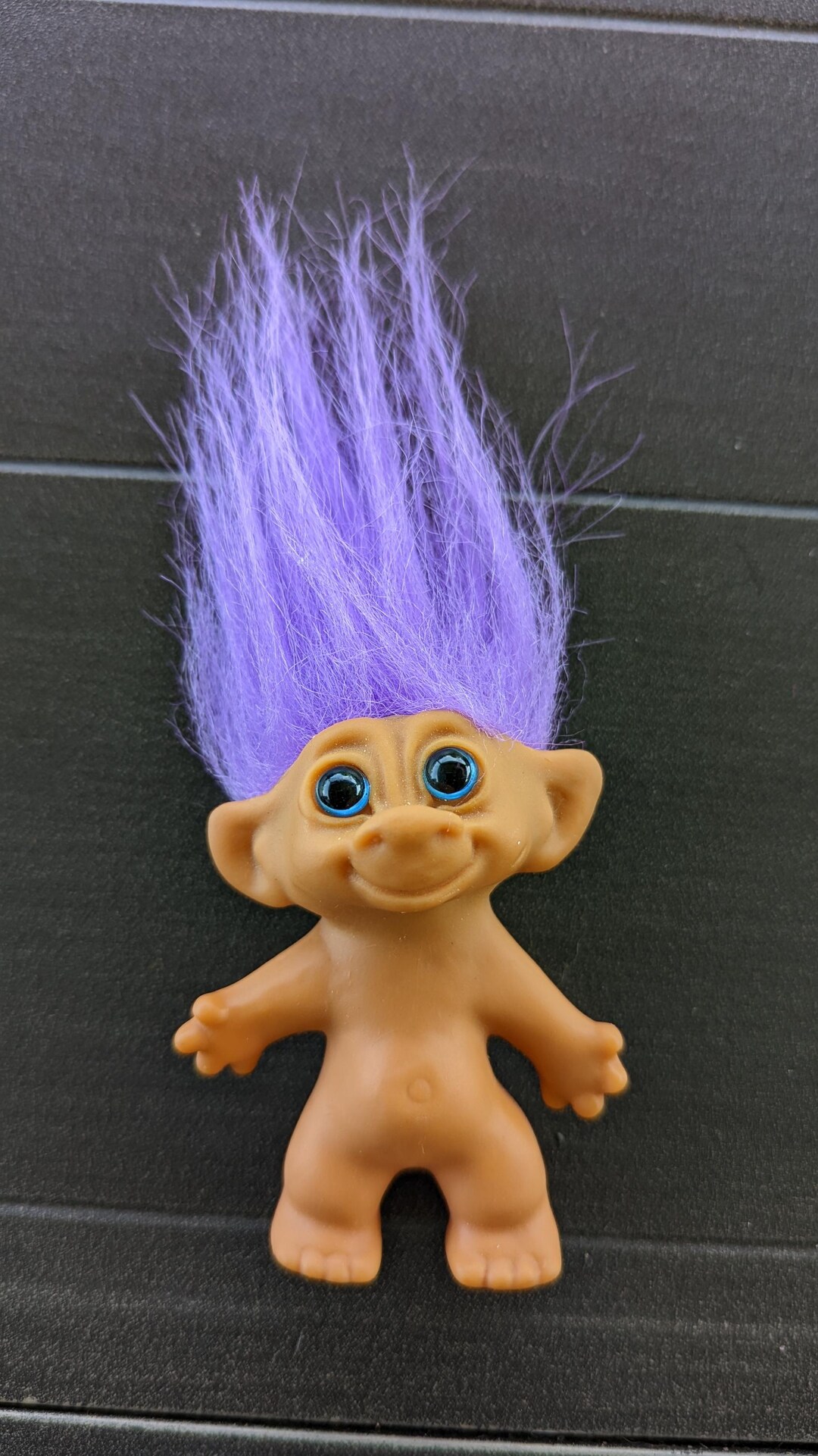 Vintage Generic Fake Wishnik Troll Purple Hair UNEEDA DOLL 3" Good Luck ...