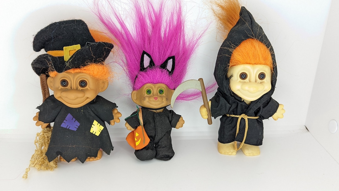 Troll Doll Vintage Russ Halloween Witch Reaper Cat Lot - Etsy