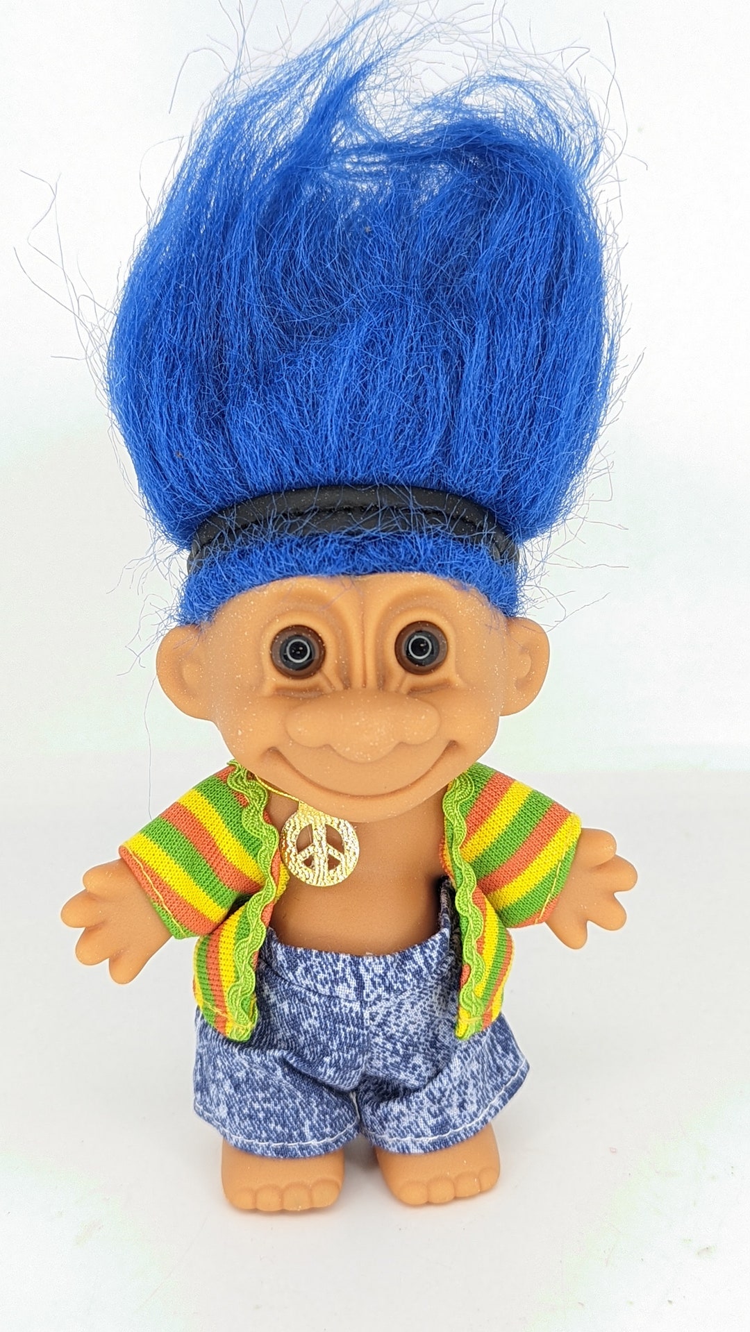Troll Doll Russ Blue Hair Retro Vintage Old Good Luck Bingo Rare Hippy ...