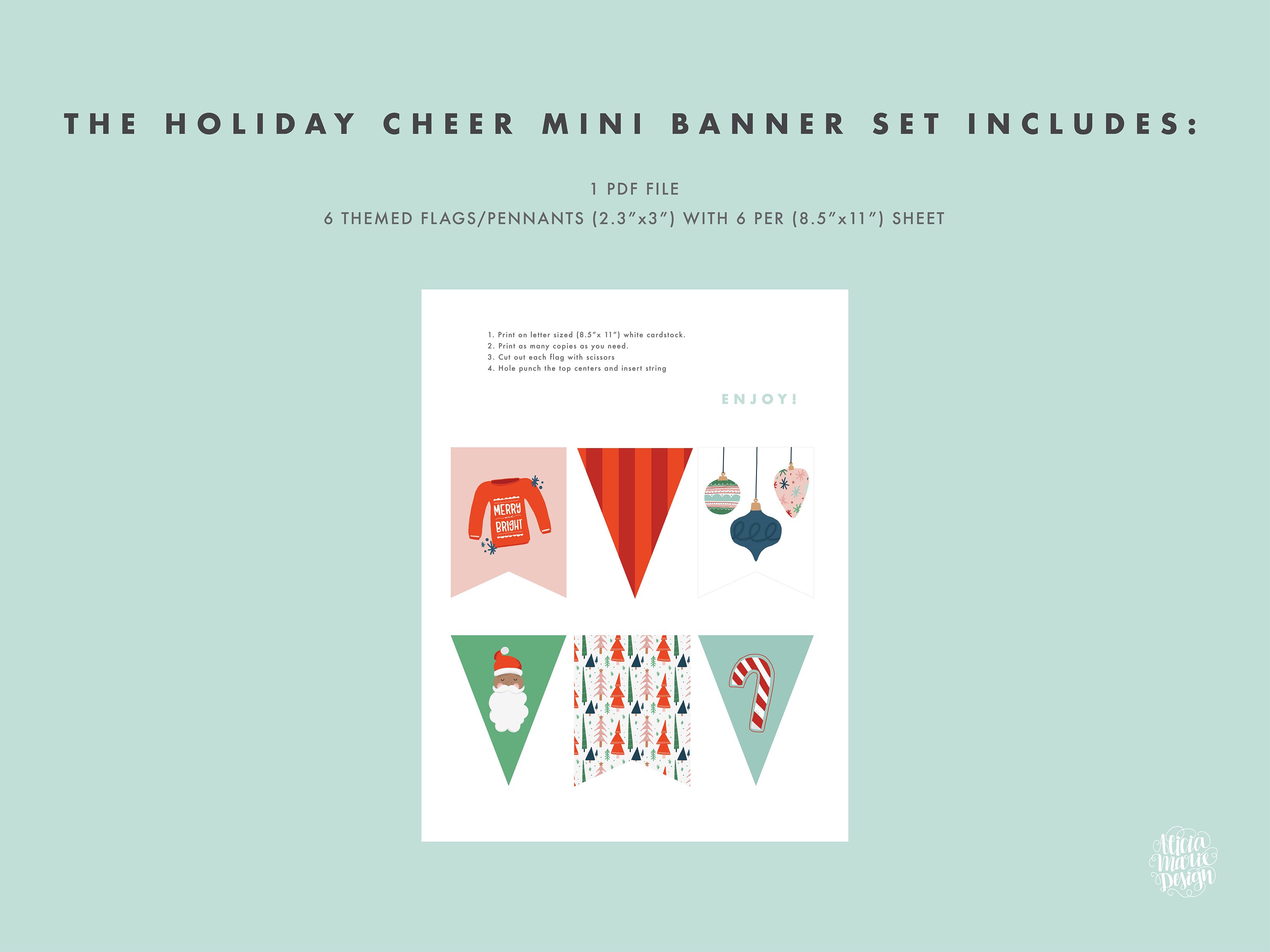 MINI Holiday Cheer Banner, Christmas DIY Bunting Template, Santa Banner ...