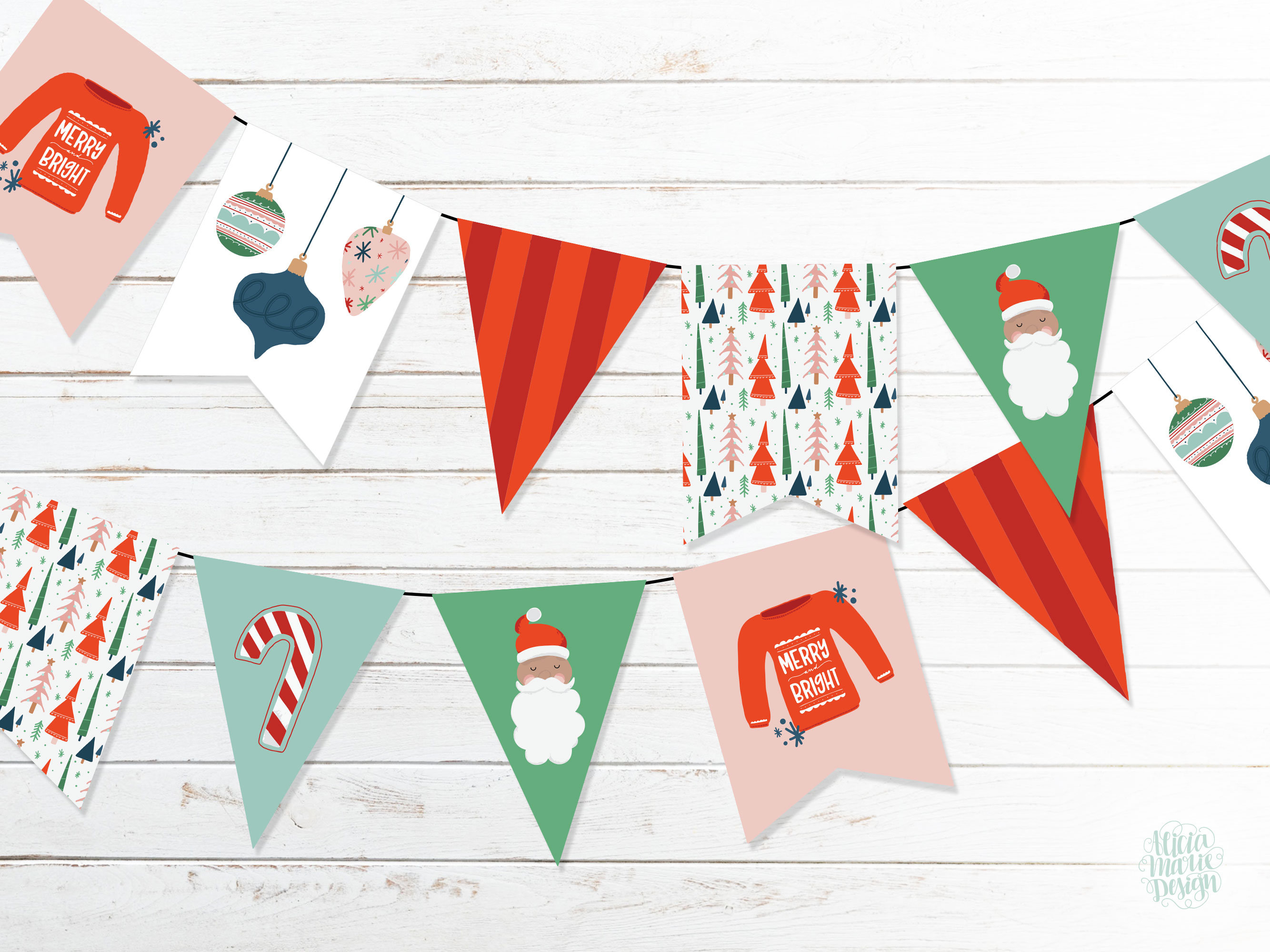 MINI Holiday Cheer Banner, Christmas DIY Bunting Template, Santa Banner ...