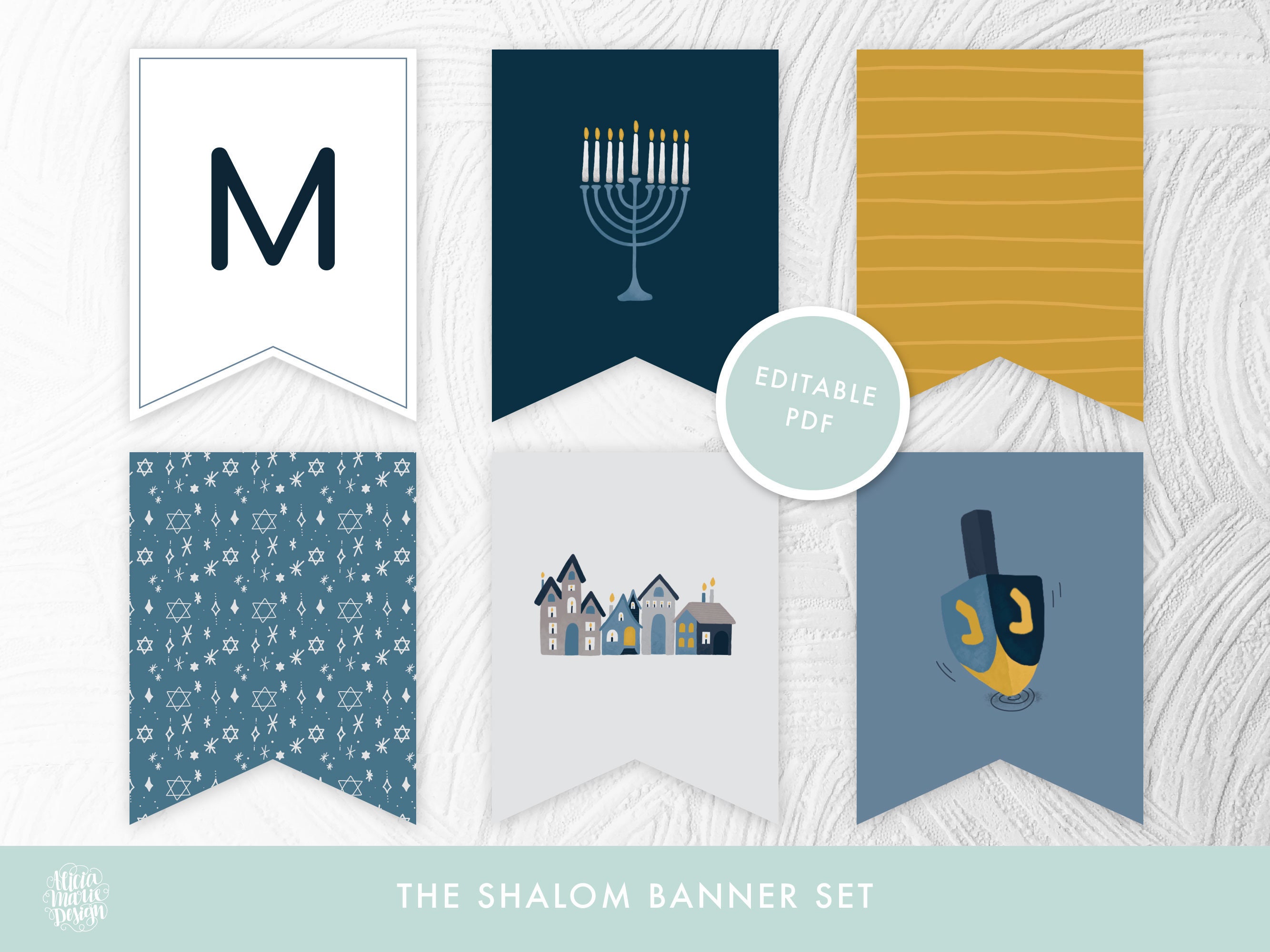 Shalom Editable Banner,menorah & Dreidel Hanukkah DIY Bunting Banner ...