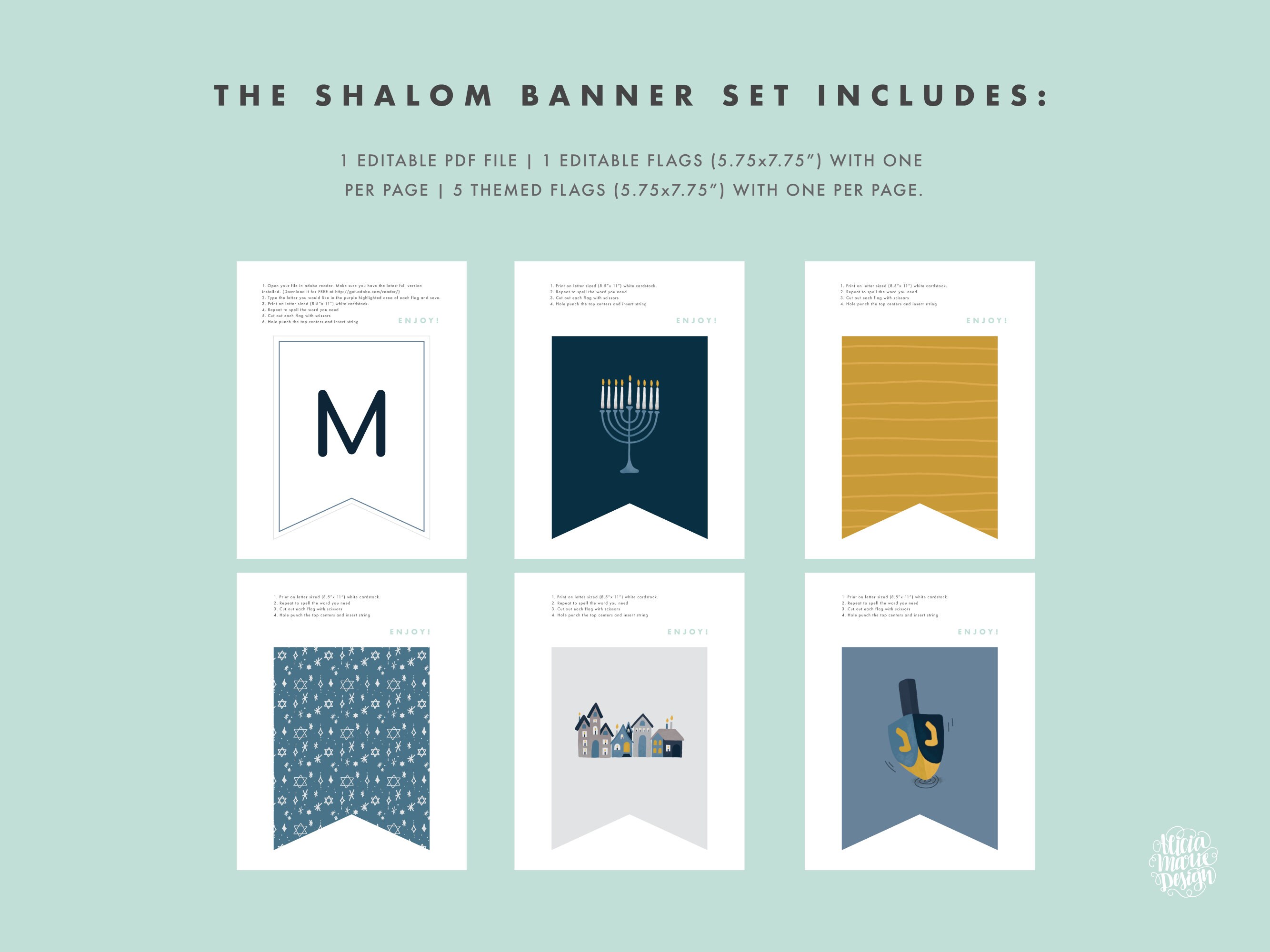Shalom Editable Banner,menorah & Dreidel Hanukkah DIY Bunting Banner ...