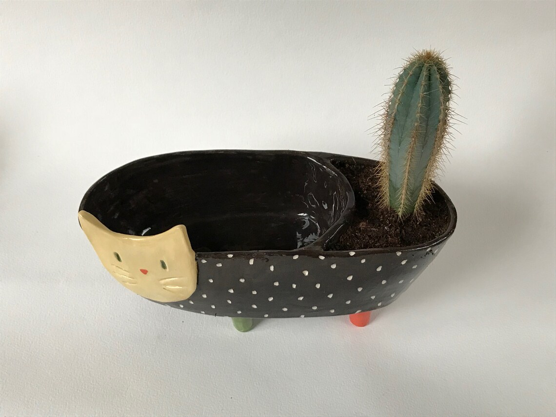 Ceramic Planter Ceramic Pot Cat Made to Order | Etsy