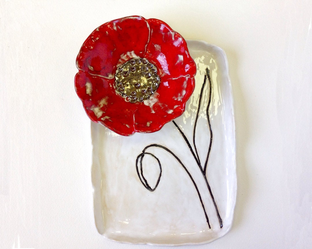 Ceramic Bowl,ceramic Plate, Ceramic Set, Poppy, Red, Flower, Made to ...