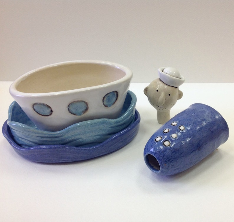 Ceramic Set of Three Bowls and Bottle Sailor Ship Sea - Etsy