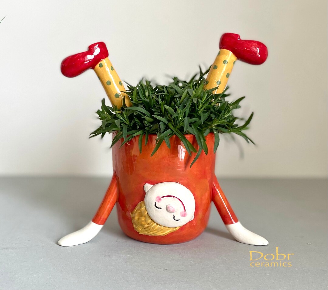 Maceta Maceta de cerámica Maceta de cerámica Funny Girl - Etsy España