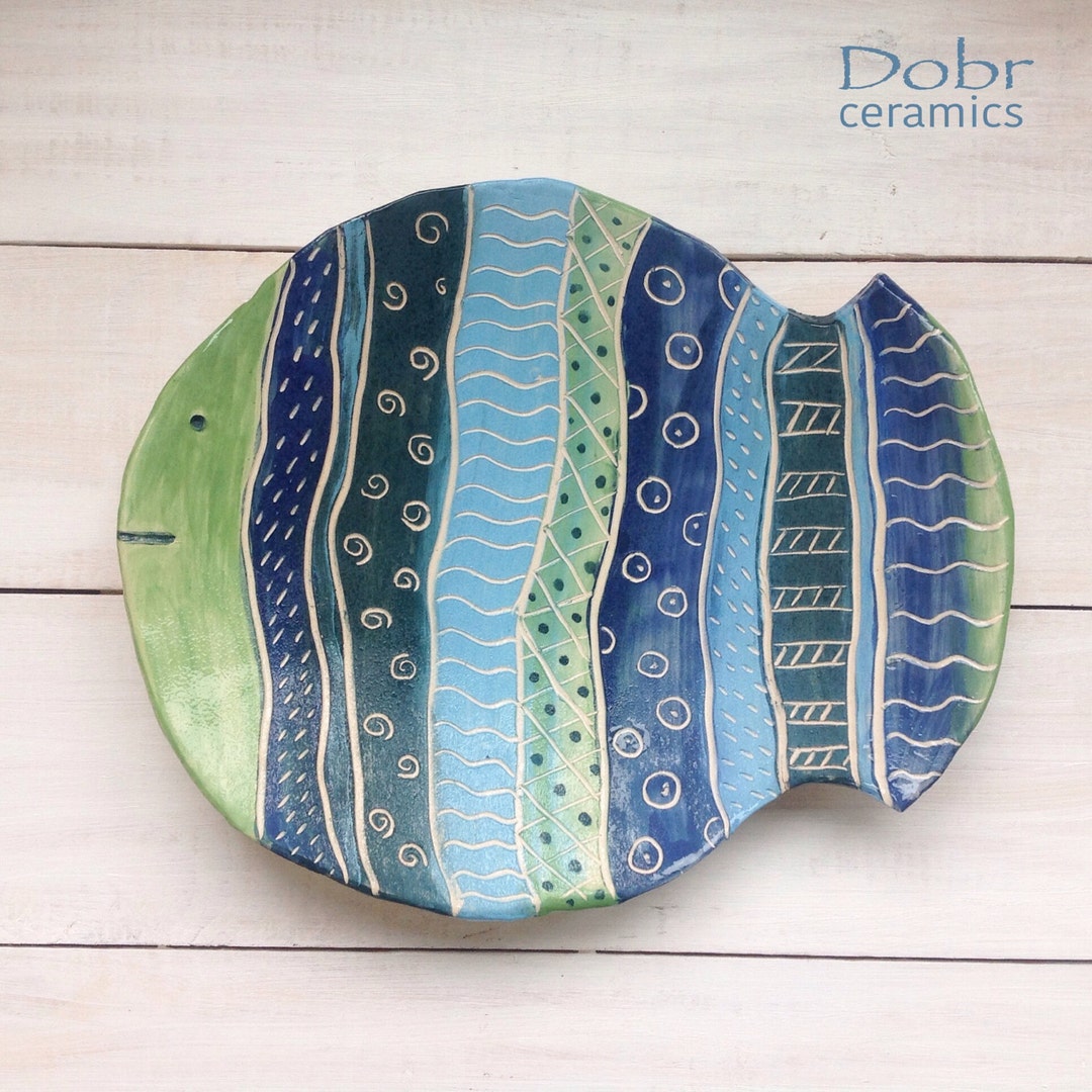 Ceramic Plate, Decorative Plate, Fish, Wall Decor, Blue, Green, Made to ...