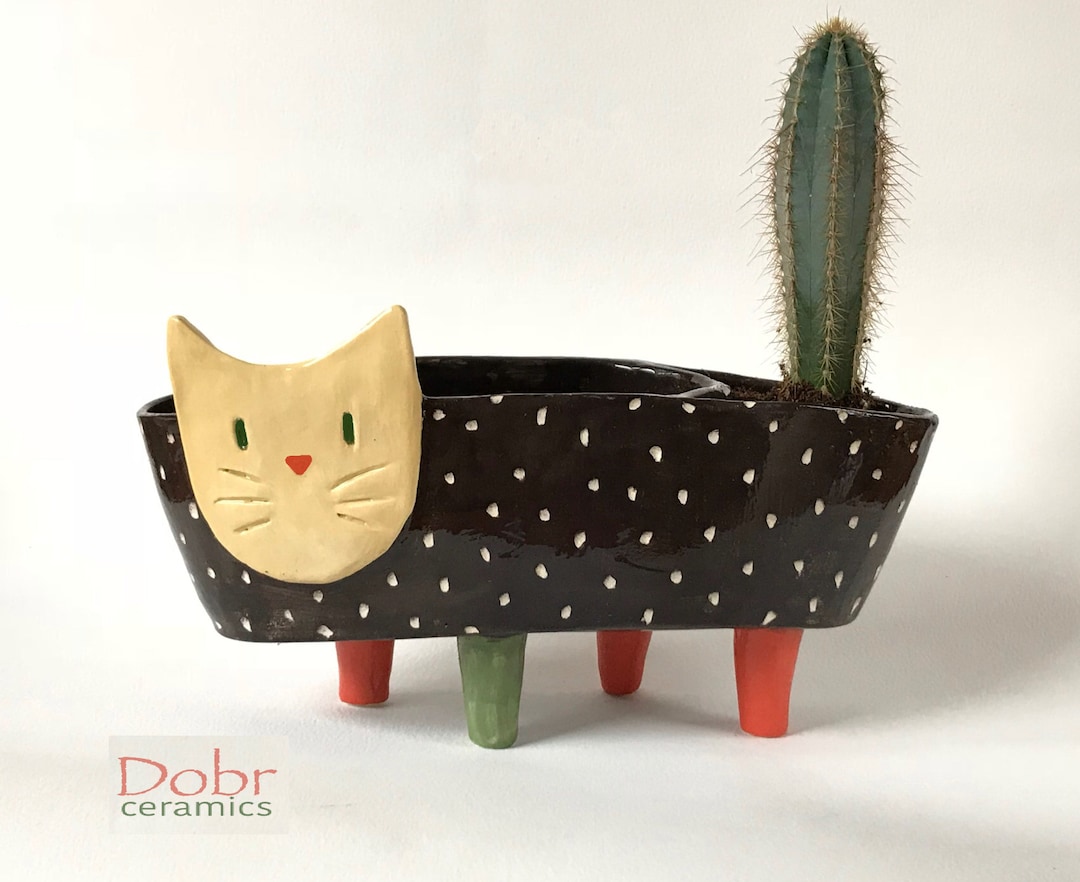 Ceramic Planter, Ceramic Pot, Cat, Made to Order - Etsy