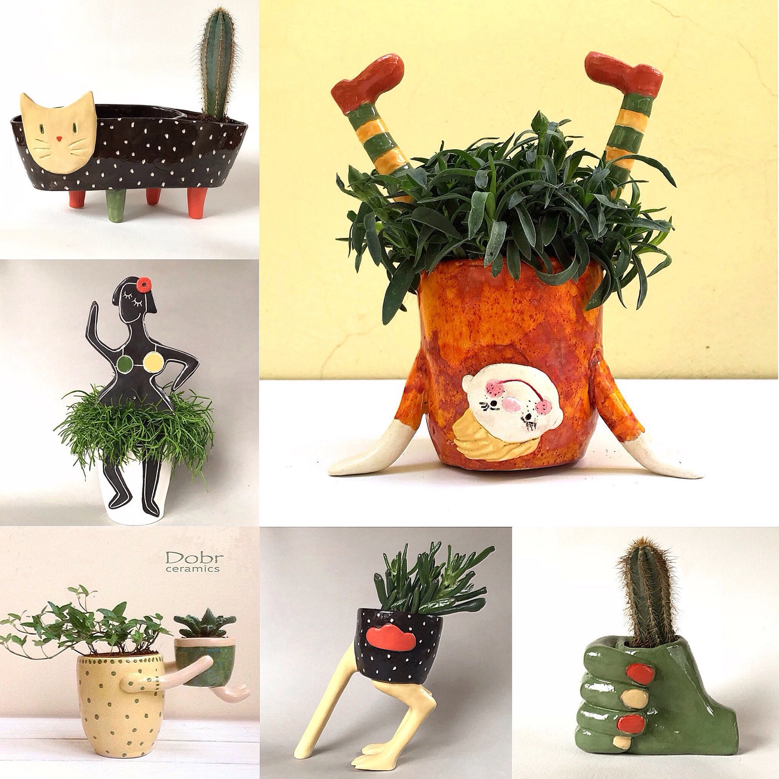 Dancing pots Ceramic pots Planter Black Red Made to order | Etsy