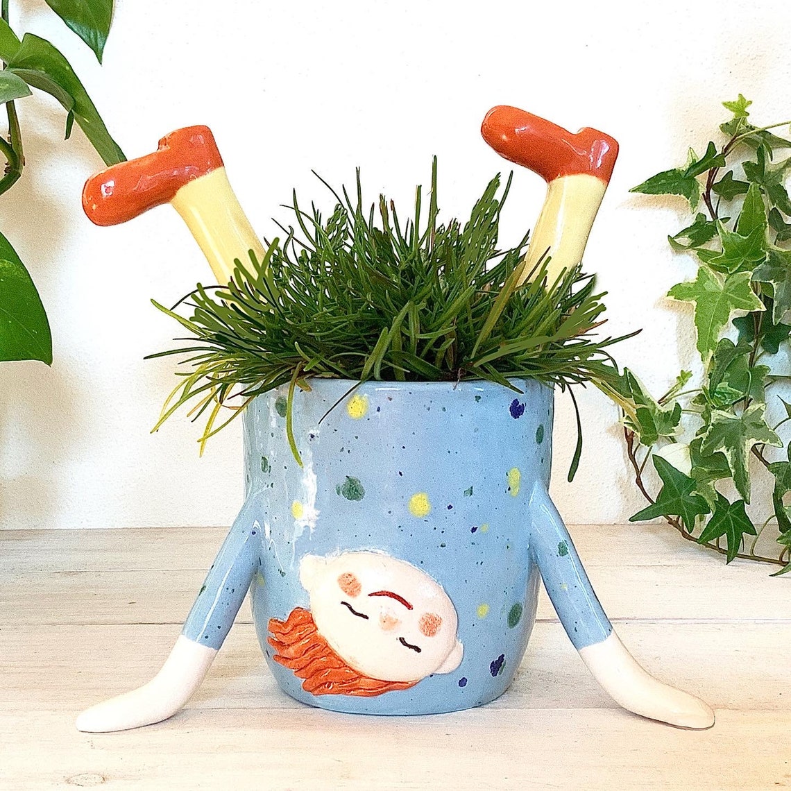 Maceta Maceta de cerámica Maceta de cerámica Funny Girl - Etsy España
