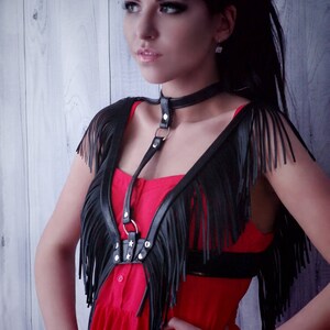 Fringe Harness Top . V-cut Woman Black Studded Fashion Harness ...