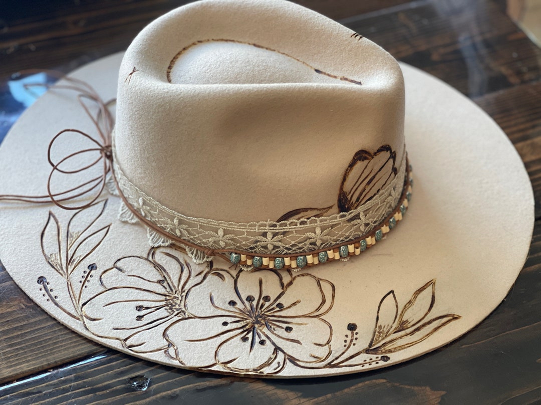 Hand Burned Hat, Custom Burned Hat, Wide-brimmed Hat, Hats for Women ...