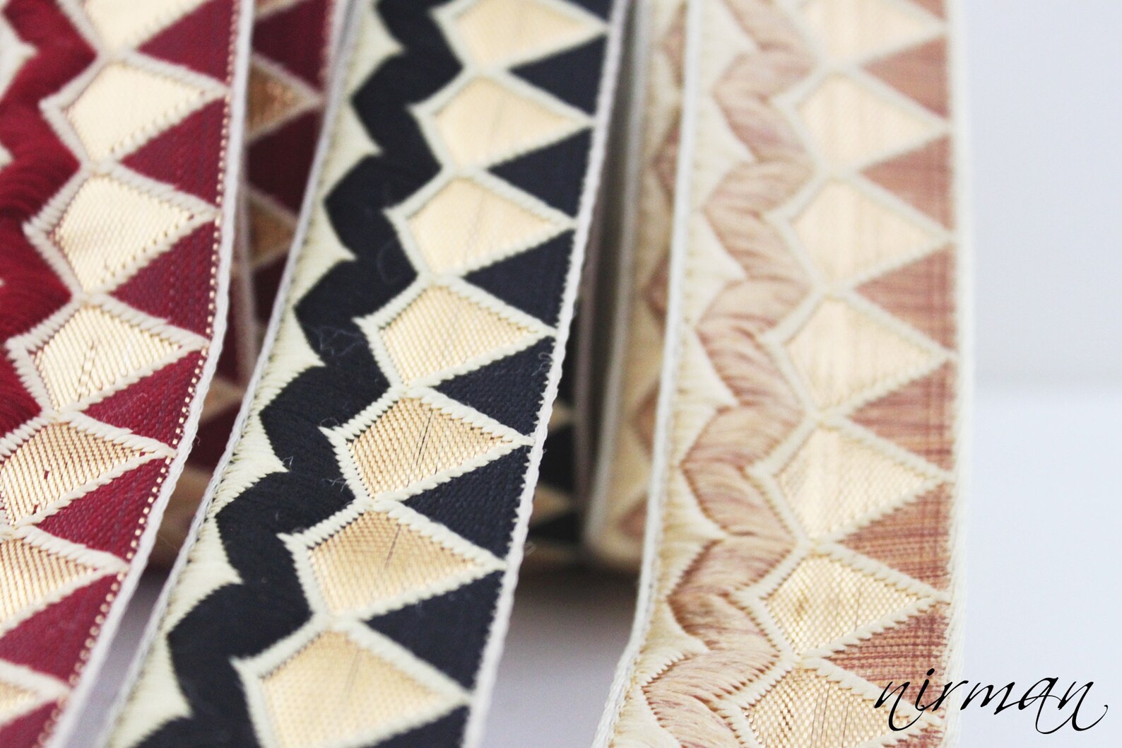 Diamond Jacquard Craft Lace, Ribbon Sewing Trim, Gold Thread Trim 1 1/4 ...