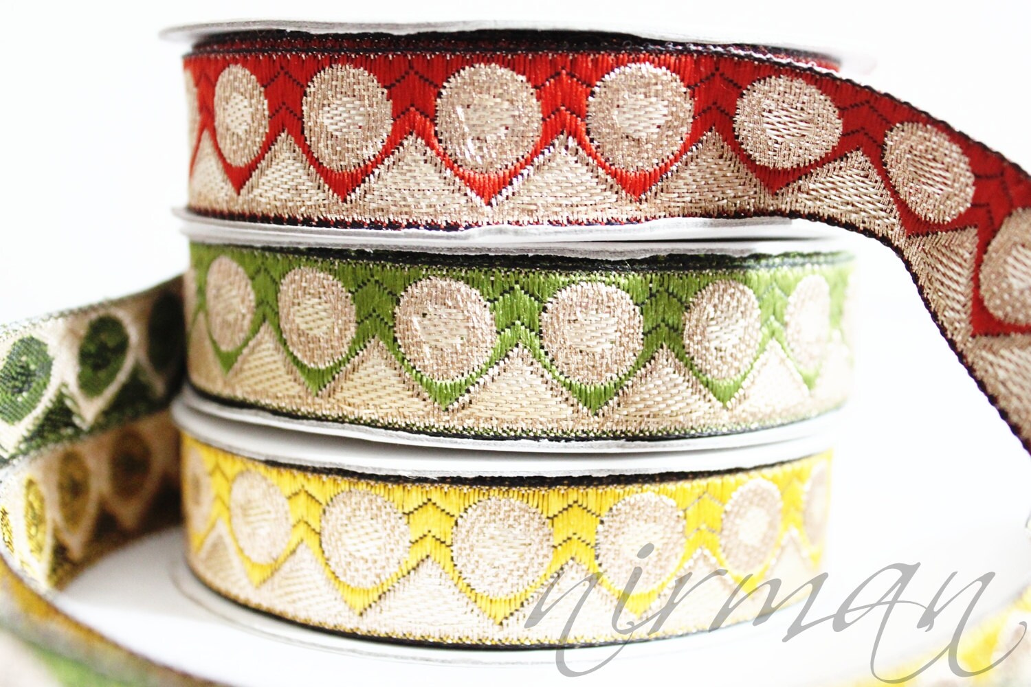 Yellow Jacquard Craft Lace, Ribbon Sewing Trim, Sari Border, Gold ...