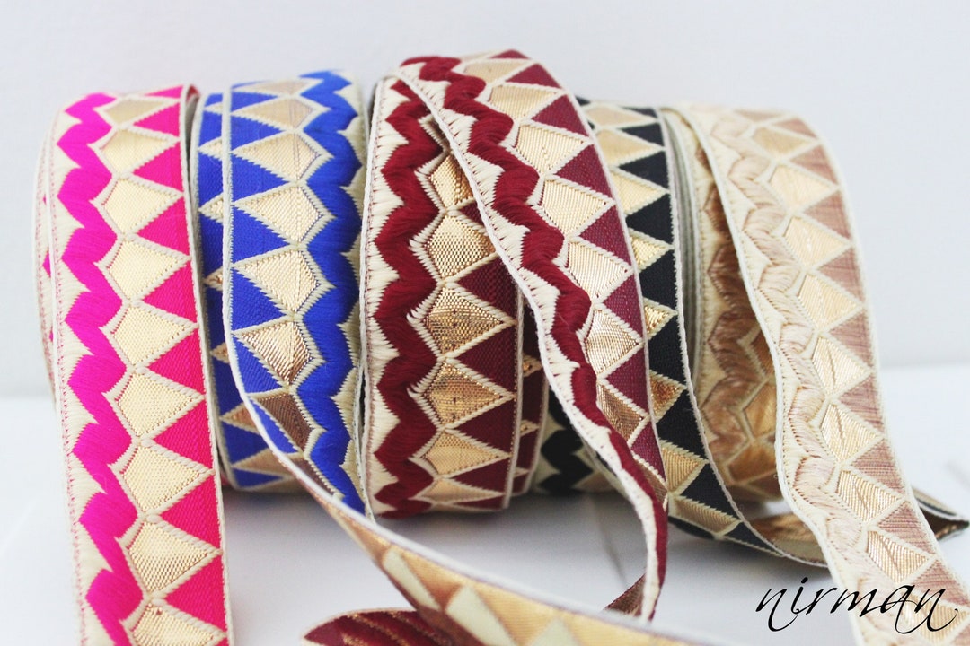 Diamond Jacquard Craft Lace, Ribbon Sewing Trim, Gold Thread Trim 1 1/4 ...