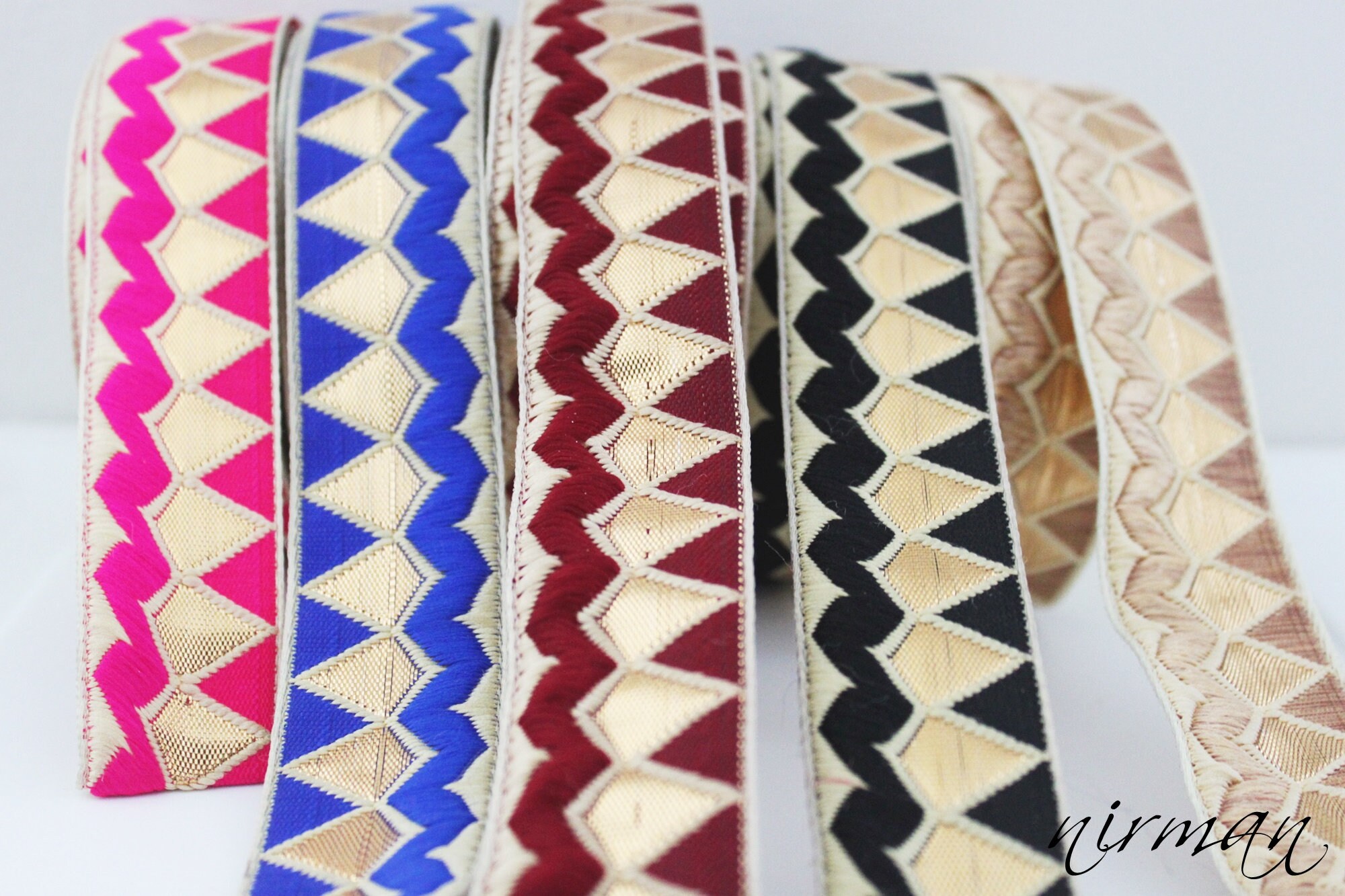 Diamond Jacquard Craft Lace, Ribbon Sewing Trim, Gold Thread Trim 1 1/4 ...