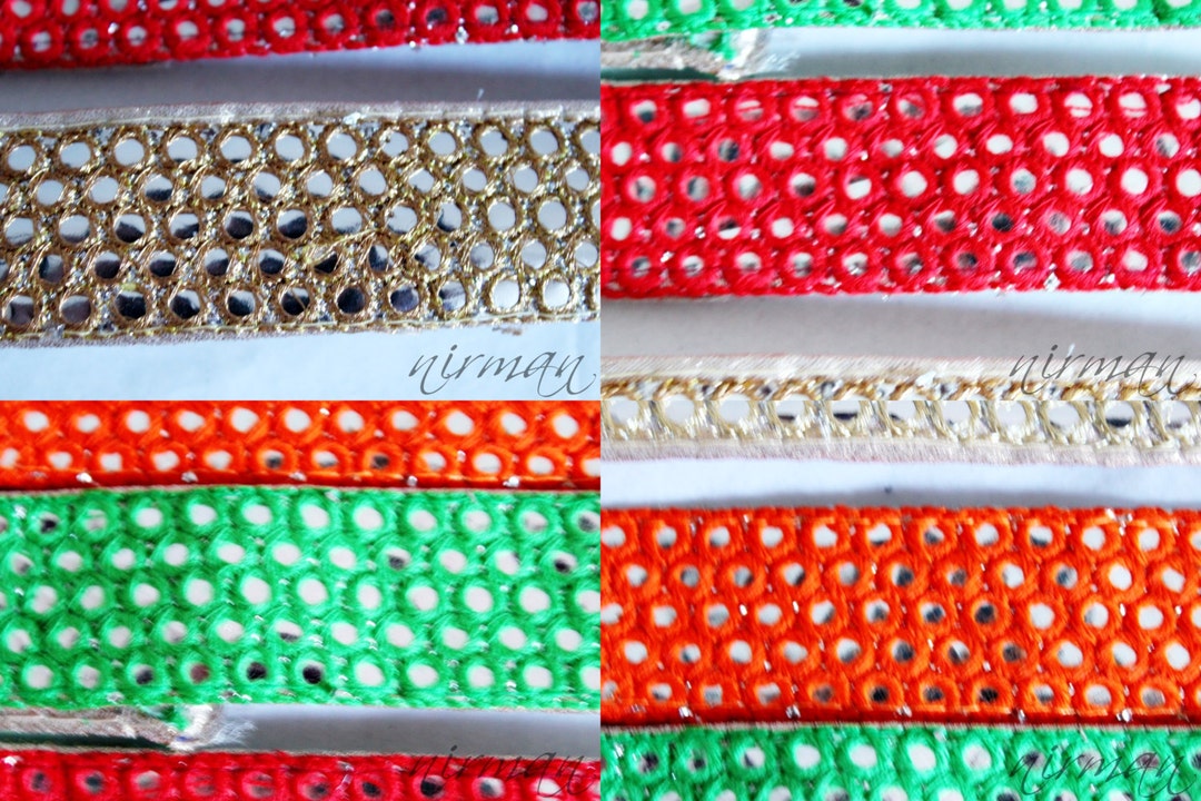 Round Mirror Embroidered Traditional Sari Border Trim Indian Craft ...