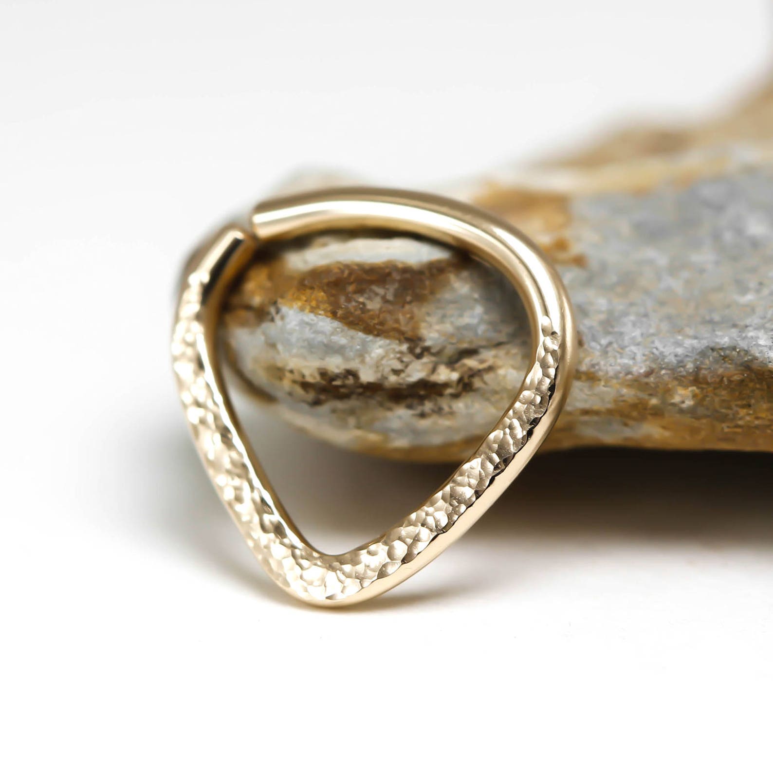 Septum Ring, Textured Triangle Septum, Rose or Yellow Gold, Silver, 14 ...